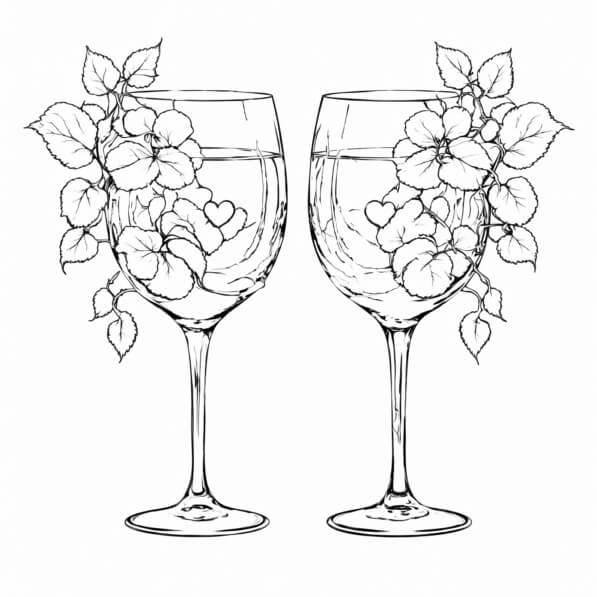 Download Elegant Floral Wine Glasses Coloring pages Online - Creative ...