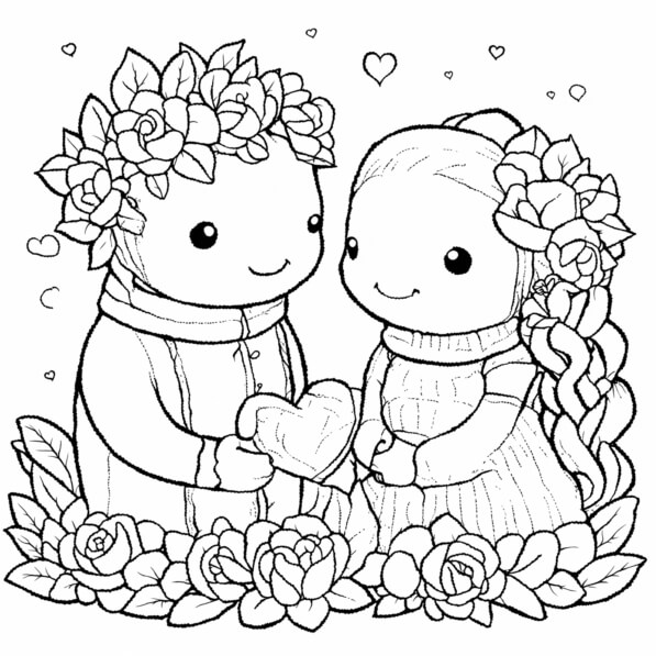 Download Cute Couple Holding a Heart with Floral Embellishments ...