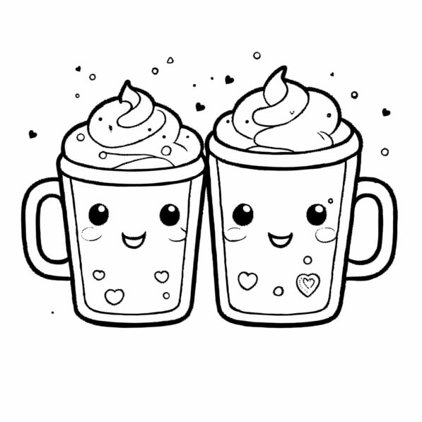 Download Cute Cartoon Mugs with Whipped Cream Coloring pages Online ...