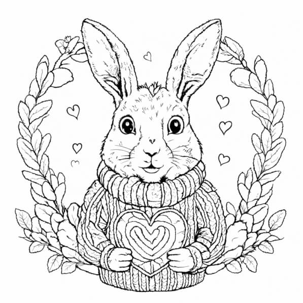 Download Cute Rabbit Holding Heart Coloring pages Online - Creative Fabrica