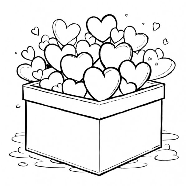 Download Box of Hearts Overflowing with Love Coloring pages Online ...