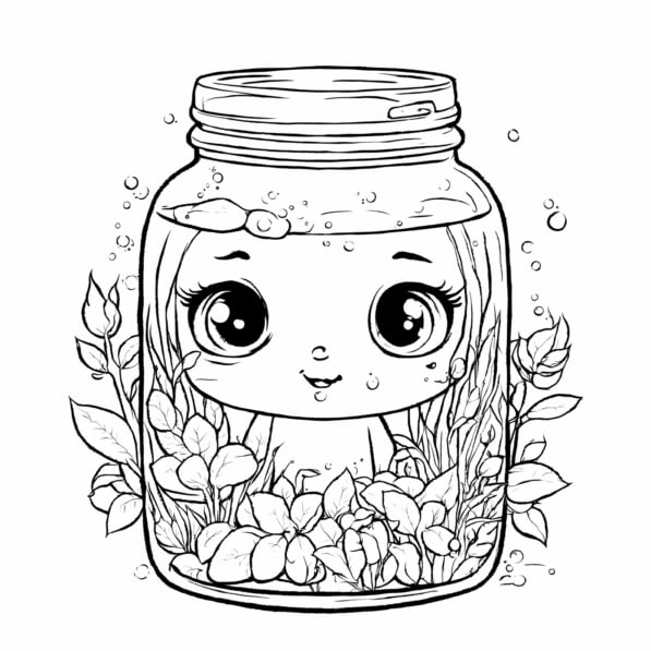 Baixe Personagem fofo em um pote de vidro com plantas aquáticas Colorir ...