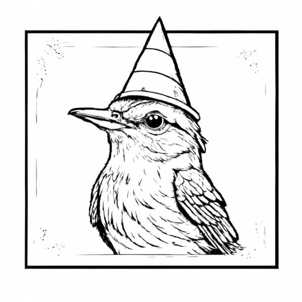 Download Bird Wearing a Party Hat Coloring pages Online - Creative Fabrica