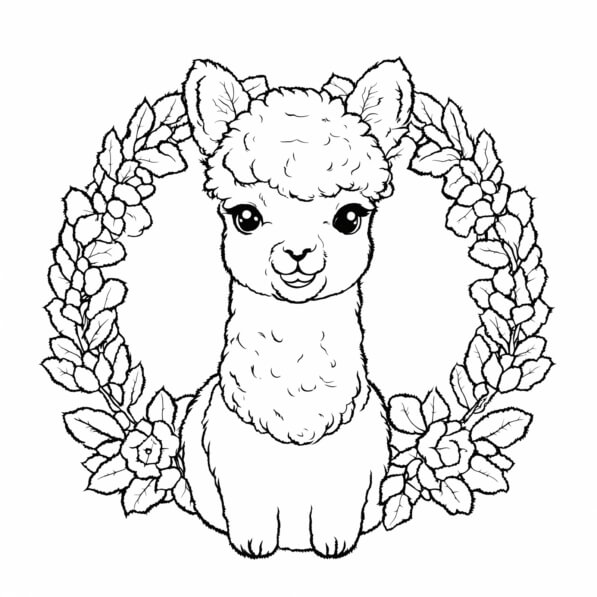 Download Adorable Alpaca Surrounded by Floral Wreath Coloring pages ...