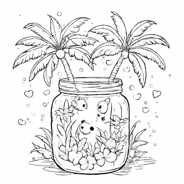 Scarica Barattolo stravagante con palme e pesci Pagine da colorare ...
