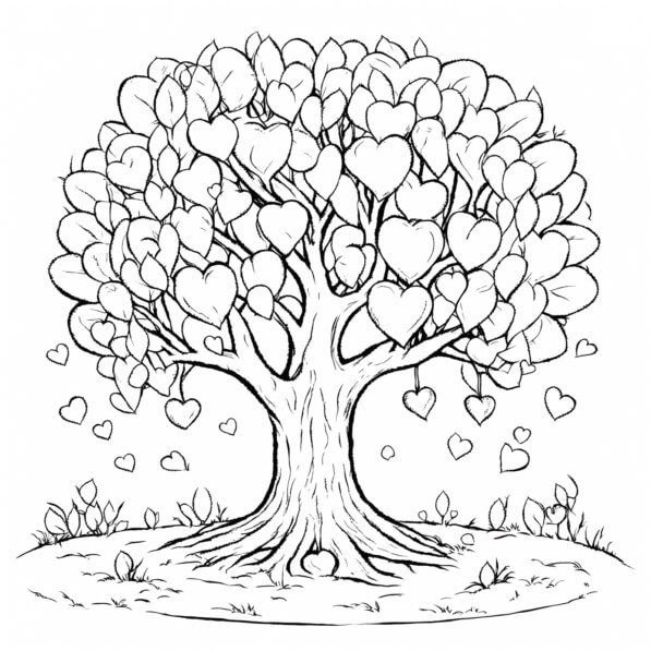 Download Heart-Shaped Tree Illustration Coloring pages Online ...