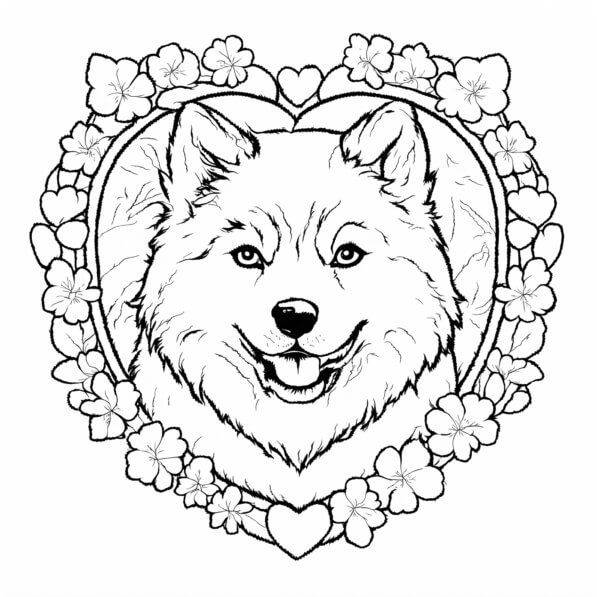 Download Samoyed Dog Illustration in Heart Shape Coloring pages Online ...