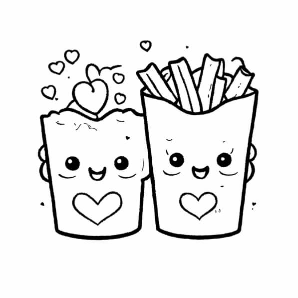 Download Cute Cartoon Food Containers with Hearts Coloring pages Online ...