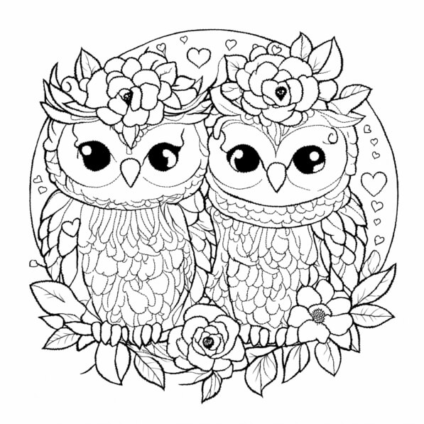 Download Whimsical Owls with Floral Crowns Coloring pages Online ...
