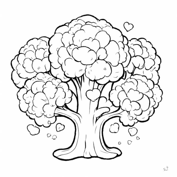 Download Whimsical Heart-Shaped Tree Coloring pages Online - Creative ...