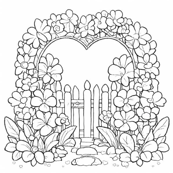 Download Heart-Shaped Floral Archway with Gate Coloring pages Online ...