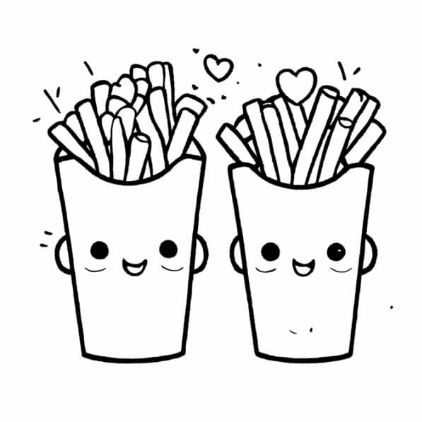 Download Cute Cartoon French Fries with Smiling Faces Coloring pages ...