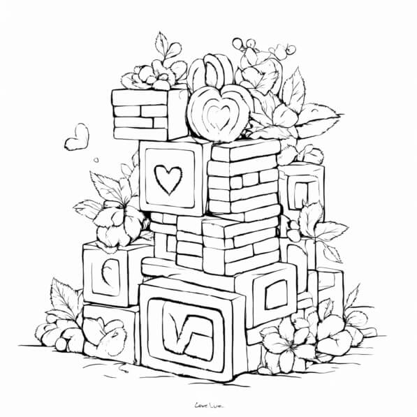 Download Playful Stacked Blocks Surrounded by Flowers Coloring pages ...