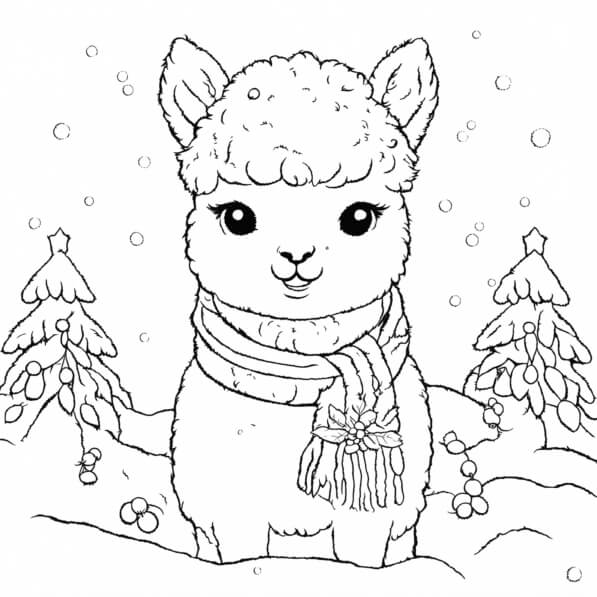 Download Cute Llama in a Winter Wonderland Coloring pages Online ...