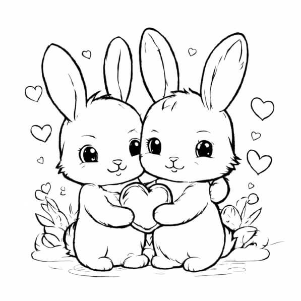 Download Cute Cartoon Rabbits Holding a Heart Coloring pages Online ...