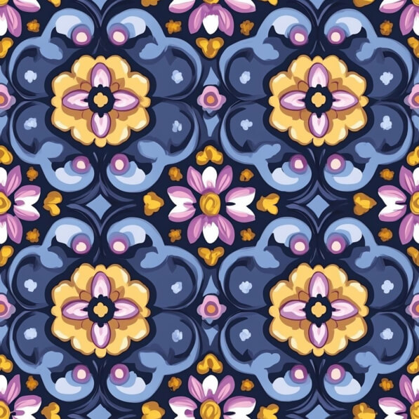 Download Vibrant Floral Pattern on Dark Blue Background Patterns Online ...