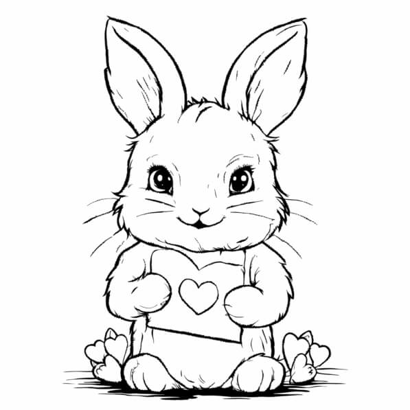 Download Cute Rabbit with Heart Card Coloring pages Online - Creative ...