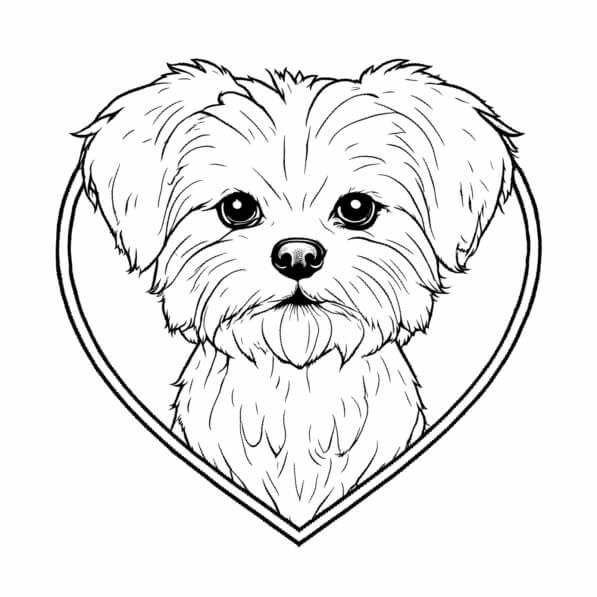 Télécharger Dessin au trait d'un chien en forme de cœur Pages de ...