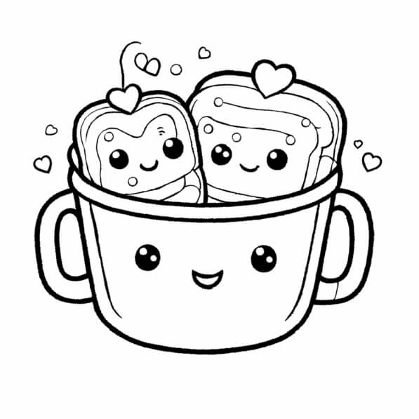 Download Happy Toast in a Cup Coloring pages Online - Creative Fabrica