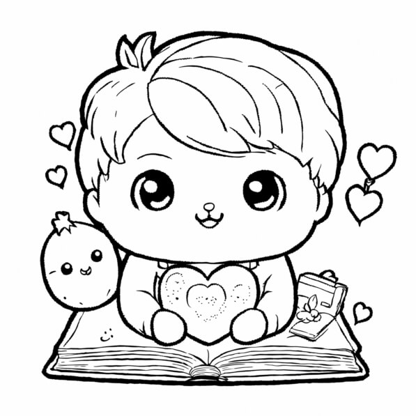 Descarga Niño lindo con ilustración de corazón y pollito Páginas para ...