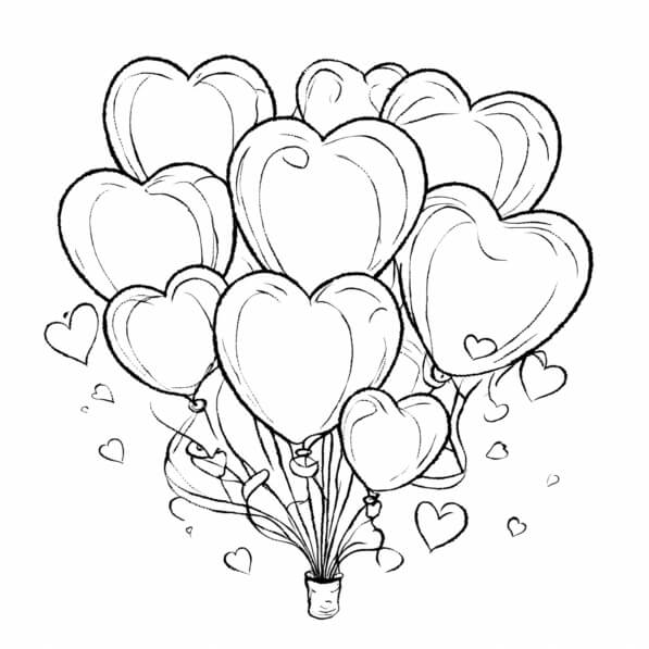 Download Heart-Shaped Balloons Coloring pages Online - Creative Fabrica