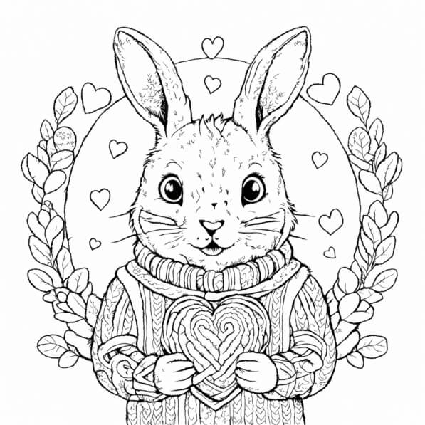 Download Whimsical Rabbit Holding a Heart Coloring pages Online ...