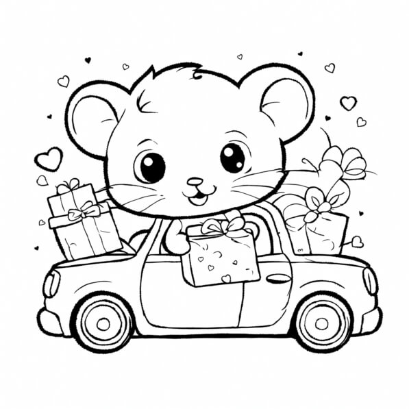 Descarga Ratón Alegre Conduciendo con Regalos Páginas para colorear En ...