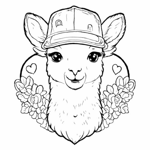 Descarga Ilustración de Llama Linda con Gorra y Flores Páginas para ...