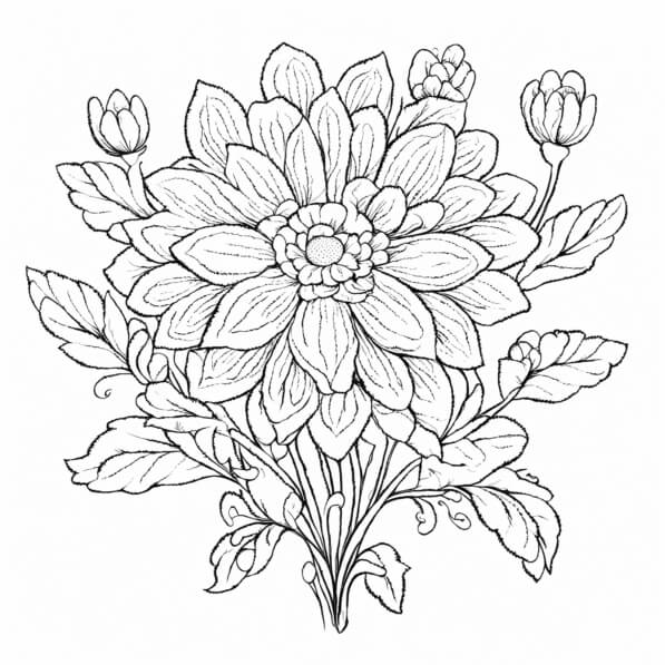 Download Detailed Line Drawing of a Flower Bouquet Coloring pages ...