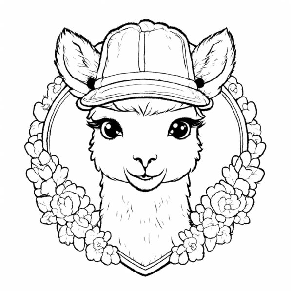 Descarga Llama de dibujos animados con gorra y corona de flores Páginas ...