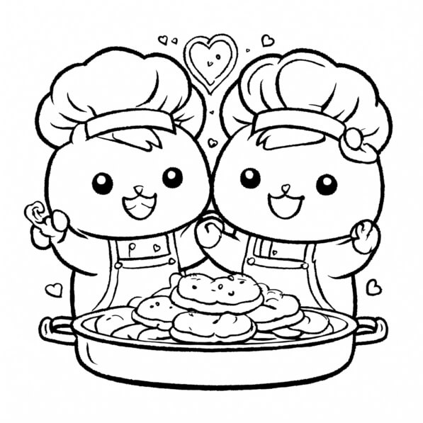 Download Cute Animal Chefs with Cookies Coloring pages Online ...