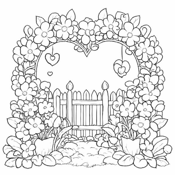 Download Floral Garden Arch with Picket Fence Coloring pages Online ...