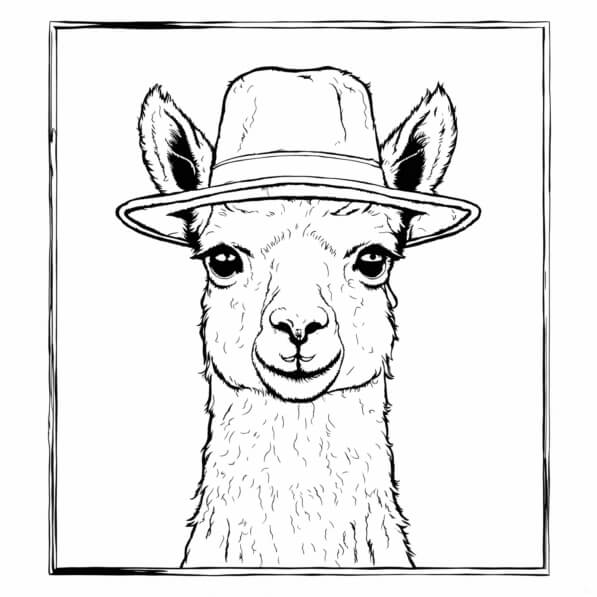 Download Llama Wearing a Hat Coloring pages Online - Creative Fabrica