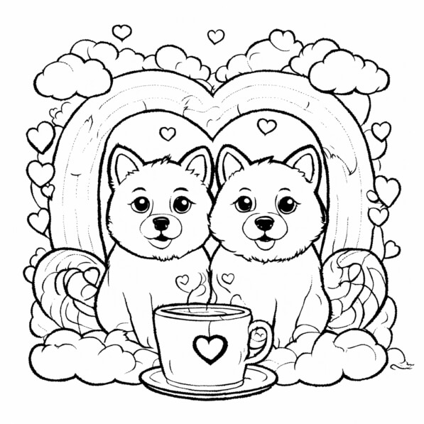 Descarga Perritos adorables con café y arcoíris Páginas para colorear ...
