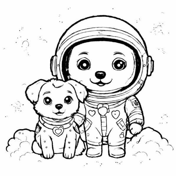 Download Astronaut Dogs in Space Coloring pages Online - Creative Fabrica