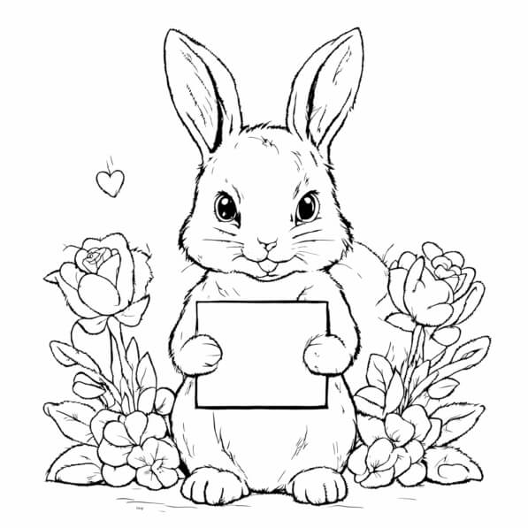 Descarga Conejo adorable con flores Páginas para colorear En Línea ...