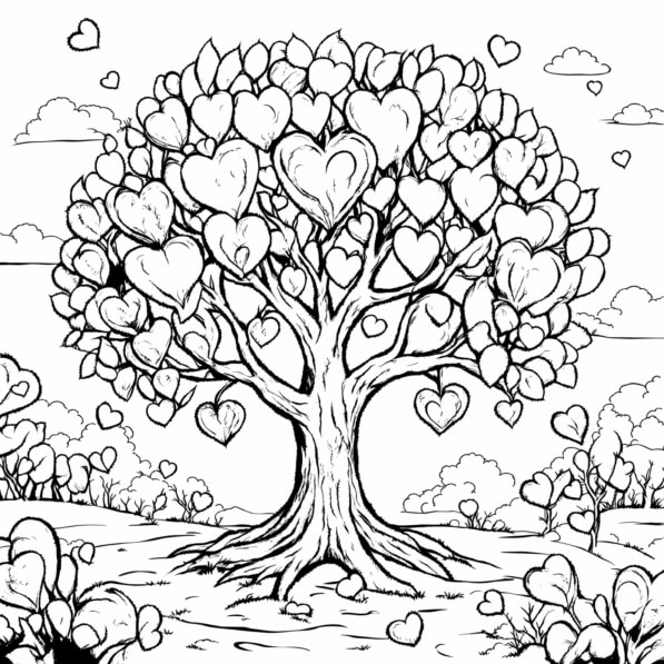 Download Heart-Shaped Tree Illustration Coloring pages Online ...