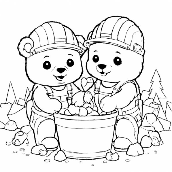 Download Two Cartoon Bears Working Together Coloring pages Online ...