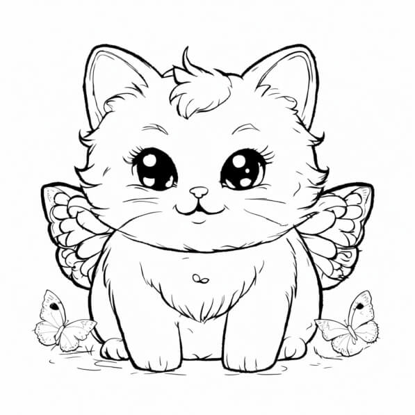 Download Cute Cat with Butterfly Wings Coloring pages Online - Creative ...