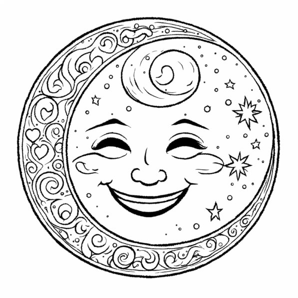 Download Whimsical Smiling Moon Illustration Coloring pages Online ...