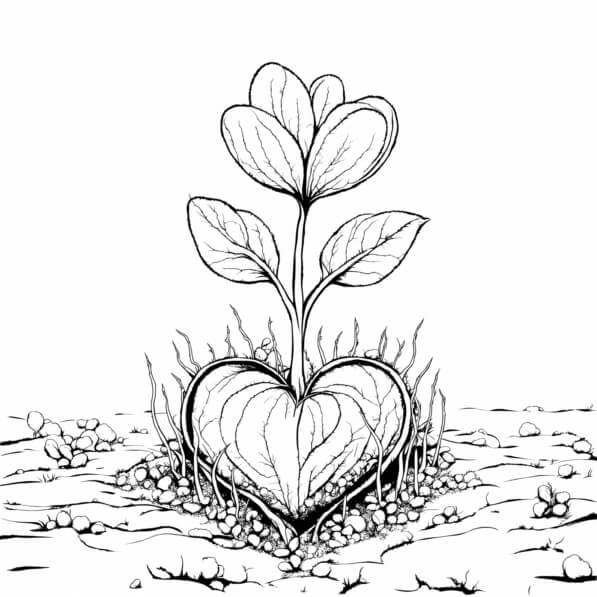 Download Heart-shaped Plant Sprouting from Soil Coloring pages Online ...