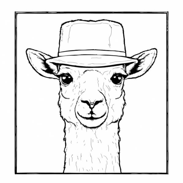 Download Llama with Hat Coloring pages Online - Creative Fabrica