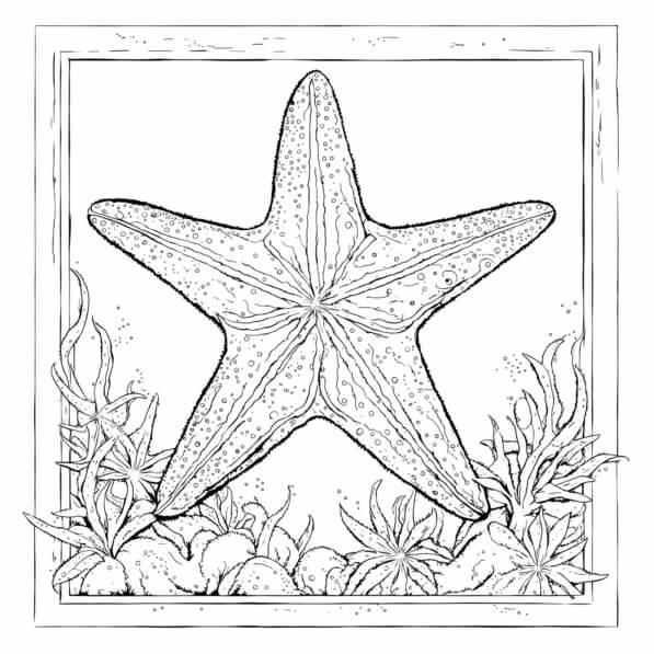 Download Line Drawing of a Starfish with Underwater Plants Coloring ...