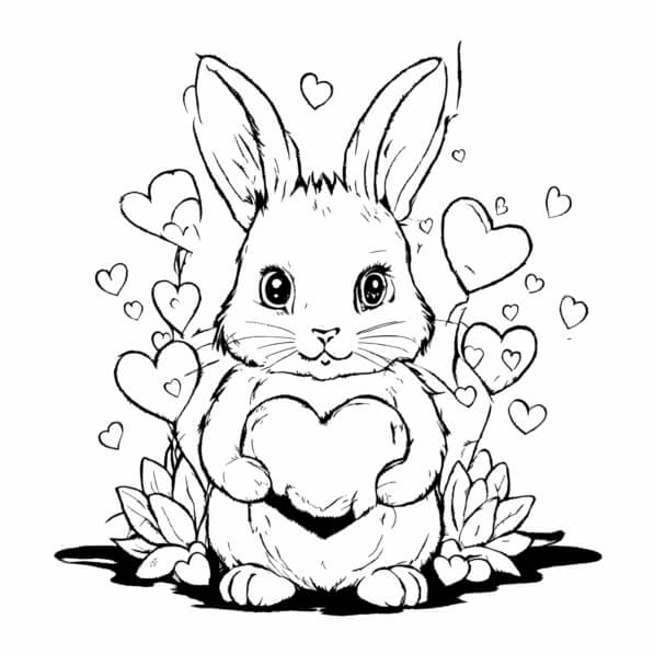 Download Cute Rabbit Holding a Heart Coloring pages Online - Creative ...