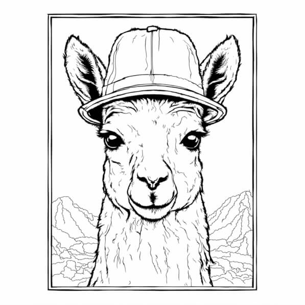 Descarga Ilustración de una llama con sombrero Páginas para colorear En Línea - Creative Fabrica