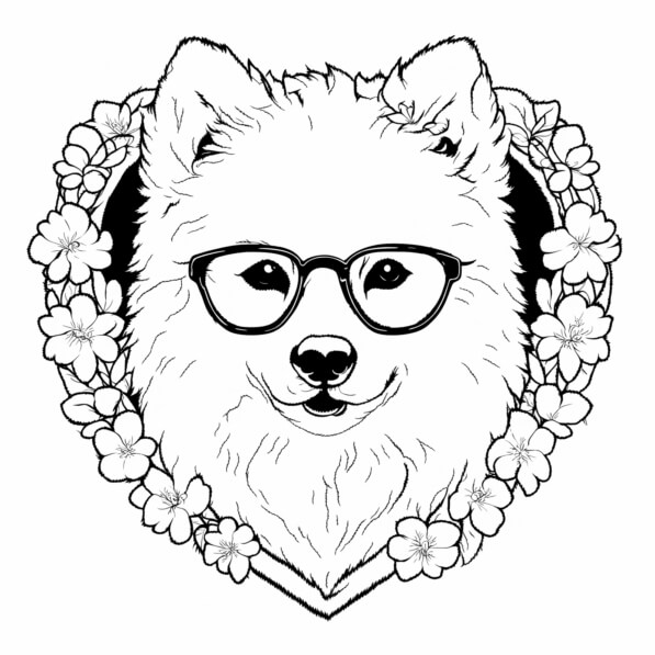 Download Samoyed Dog with Glasses Surrounded by Flowers Coloring pages ...