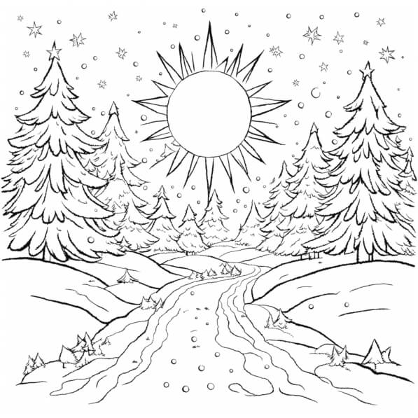 Download Winter Landscape Coloring Page Coloring pages Online ...