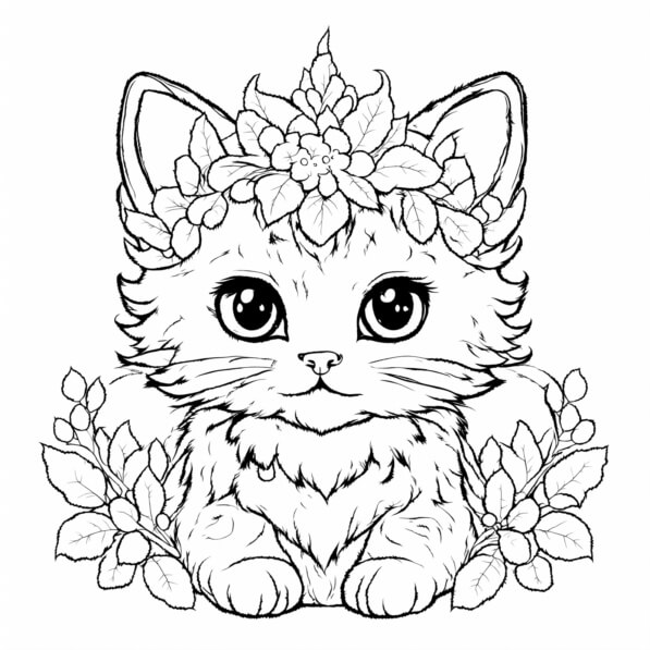 Download Cute Cat with Flower Crown Coloring pages Online - Creative ...