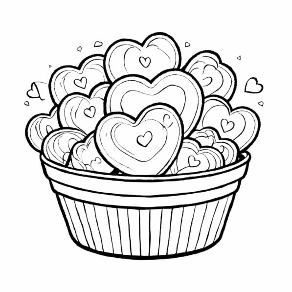 Download Bowl of Heart-Shaped Candies Coloring pages Online - Creative ...