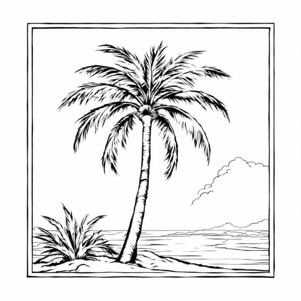Download Tropical Landscape with Palm Tree and Ocean Coloring pages ...